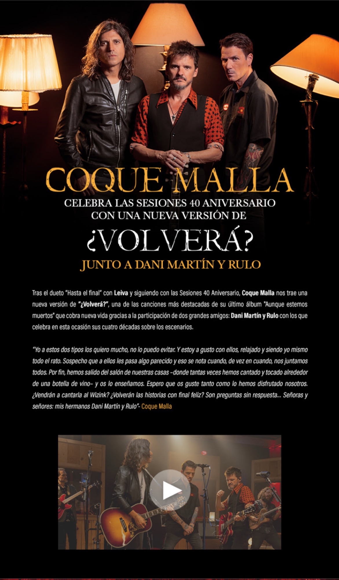 Coque Malla presenta su versión de “¿Volverá?” junto a Rulo y a Dani ...